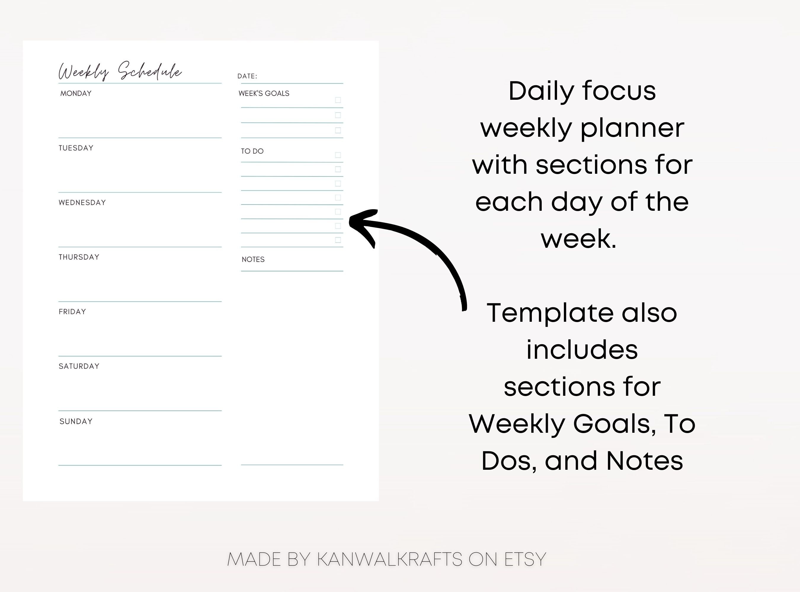Weekly Planner Printable SIX TEMPLATE BUNDLE, Week at a Glance, Weekly ...
