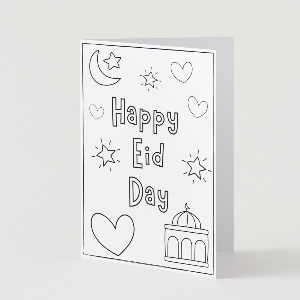Eid Coloring Card Printable, DIY Islamic Cards, Muslim Kids Ramadan ...