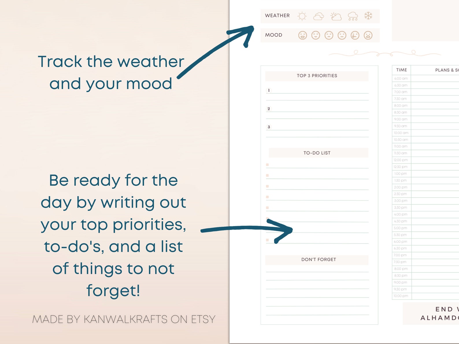 Muslim Daily Planner With Hourly Time Blocking, Printable Template ...