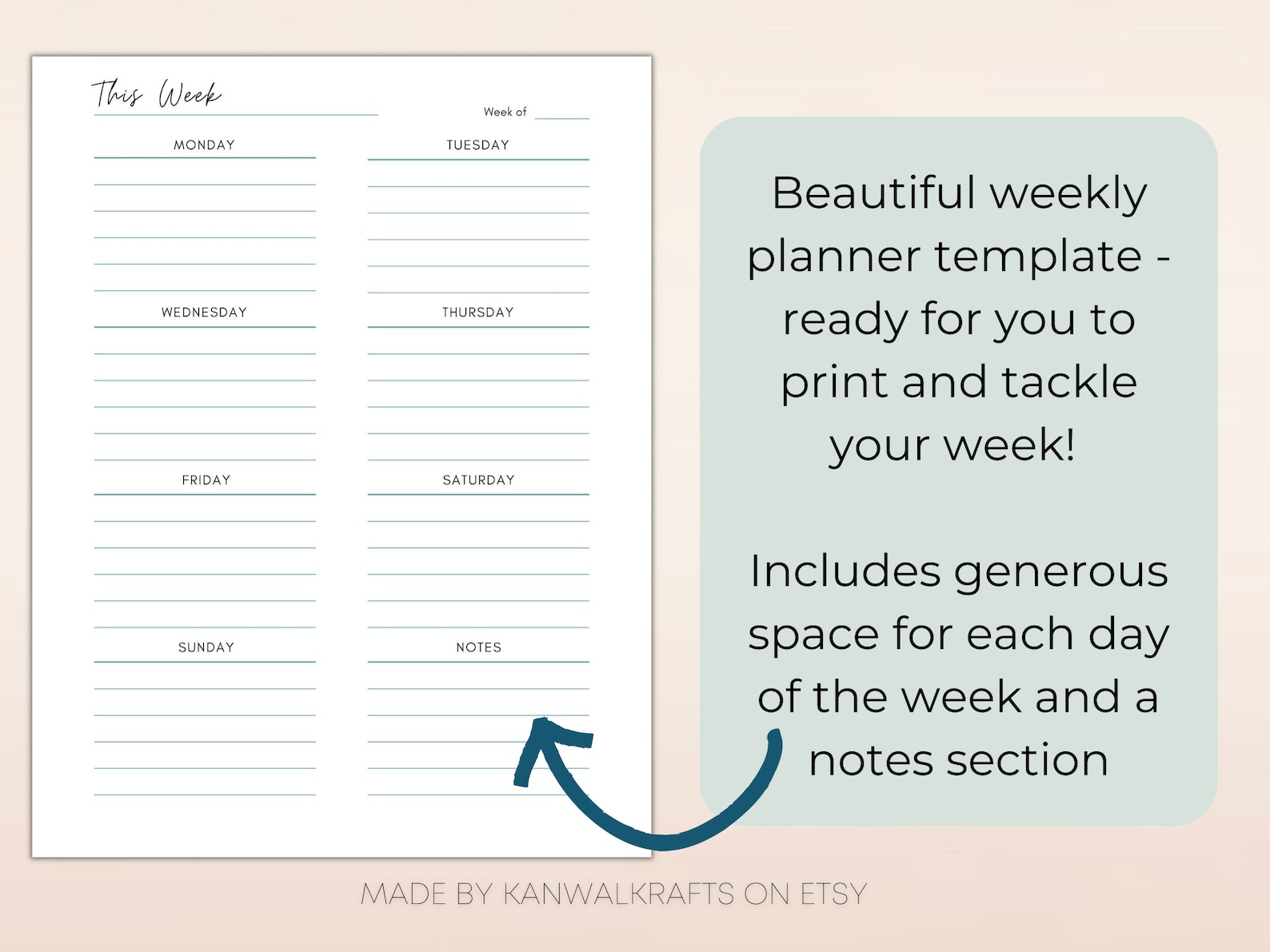 Weekly Planner Printable Template, 7 Day Planner, Daily Schedule, Week ...