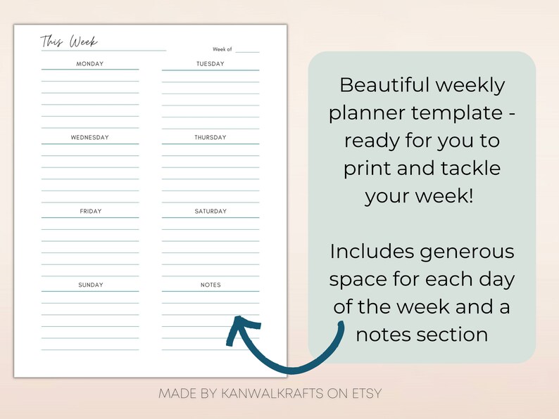 Weekly Planner Printable Template, 7 Day Planner, Daily Schedule, Week ...