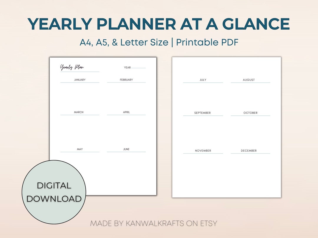Yearly Printable Planner With Monthly Planner on Half Letter Page, US ...