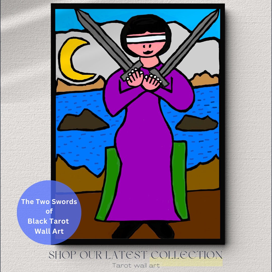 The Two of Swords Black Tarot Print at Home Tarot Art, Fortune Telling ...