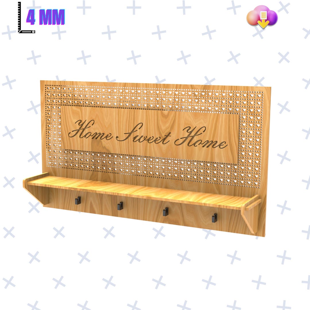 Keys Holder Laser Cut SVG File: Home Decor CNC Design (4MM) - Etsy