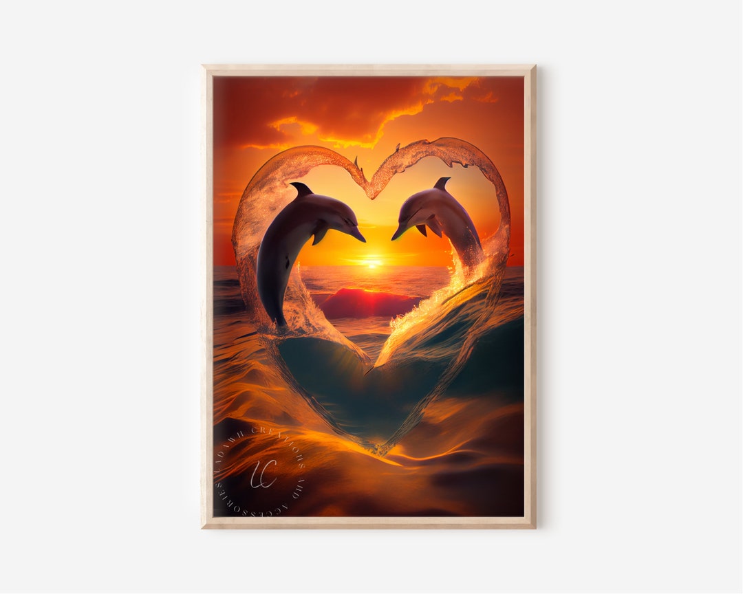 Dolphin Heart | DIGITAL DOWNLOAD | Ocean Art | Nautical Wall Art ...