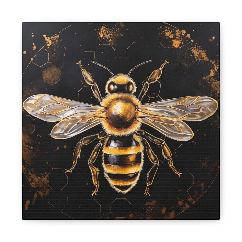 Honey Bee Art Honey Bee Painting, Honey Bee Wall Art, Gold on Black ...