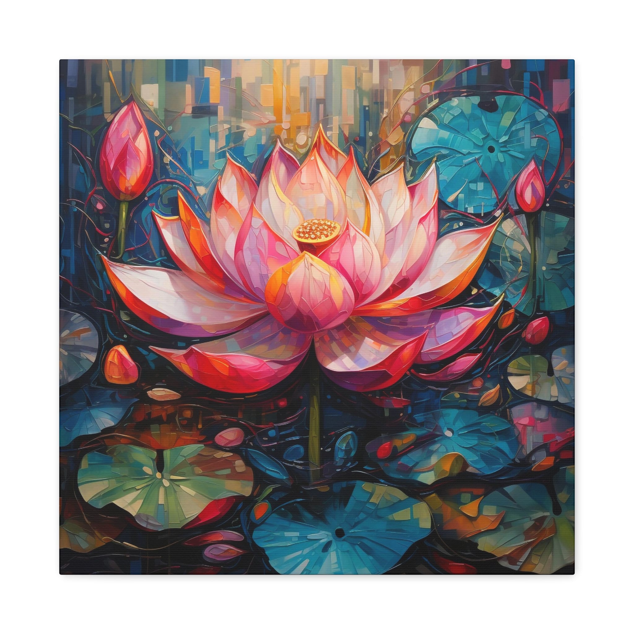 Lotus Wall Art - Lotus Flower Painting, Abstract Painting of Pink Lotus ...
