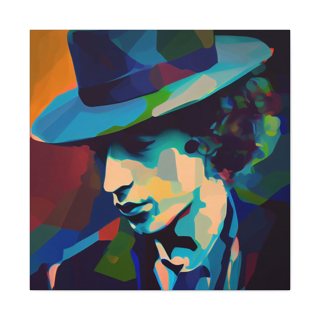 Bob Dylan Portrait - Abstract Artwork Painting Print on Square Canvas ...