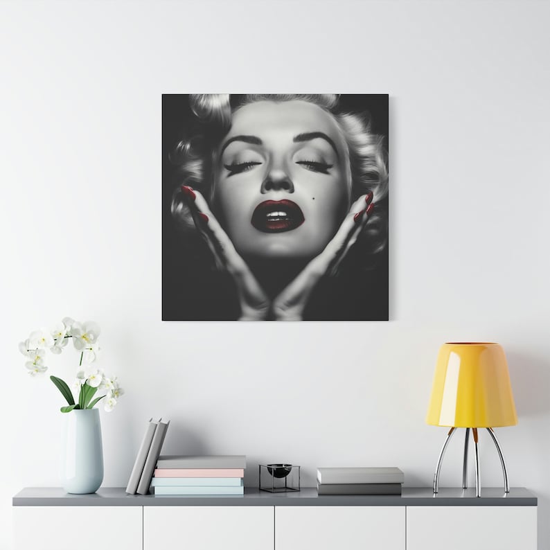 Marilyn Monroe Wall Art Portrait Of Marilyn Monroe In Black And White With Red Lips Etsy