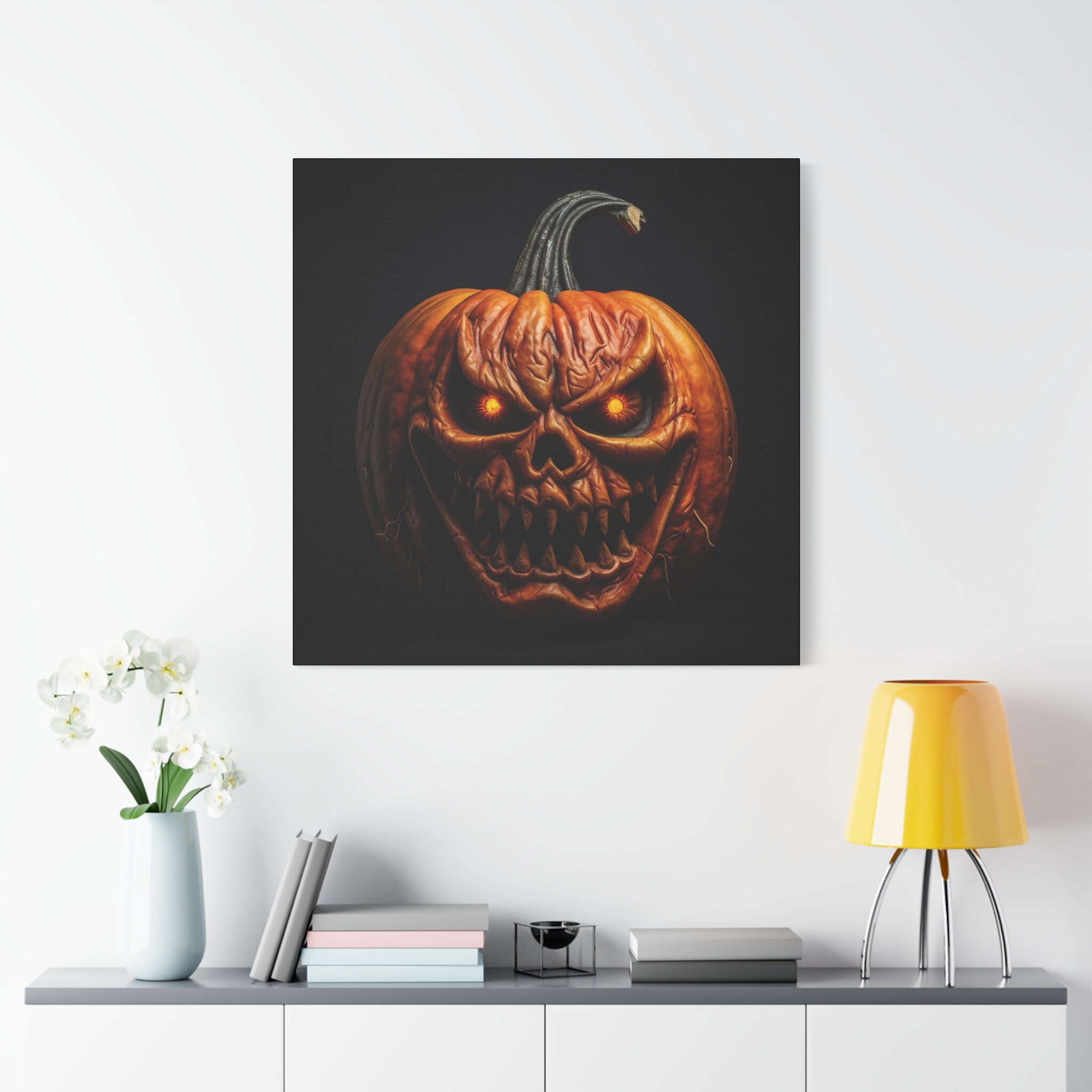 Horrific Pumpkin Wall Art - Image of Scary Jack-o'-lantern on Black ...