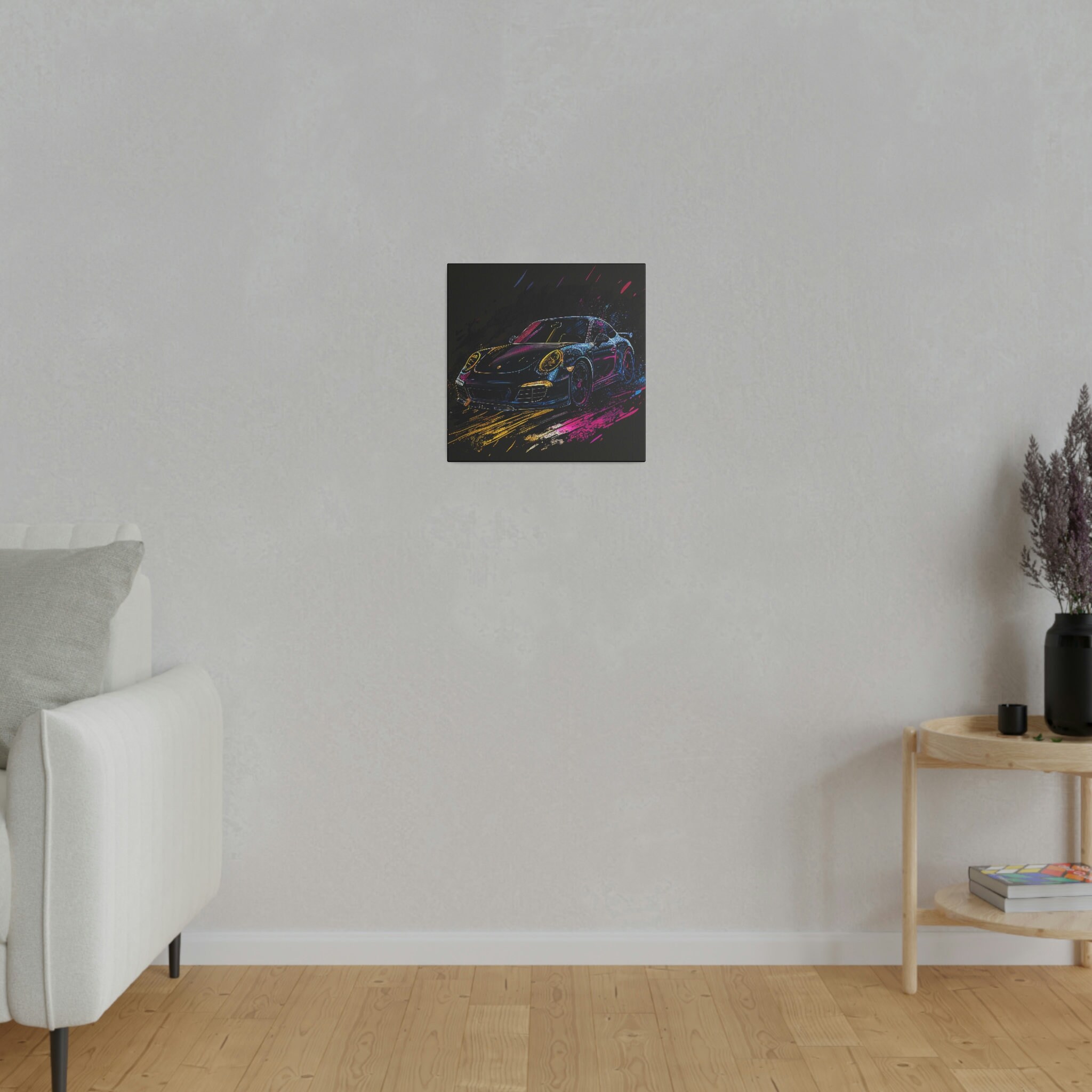 Porsche Wall Art Canvas - Black Car With Bright Color Paint Highlights ...