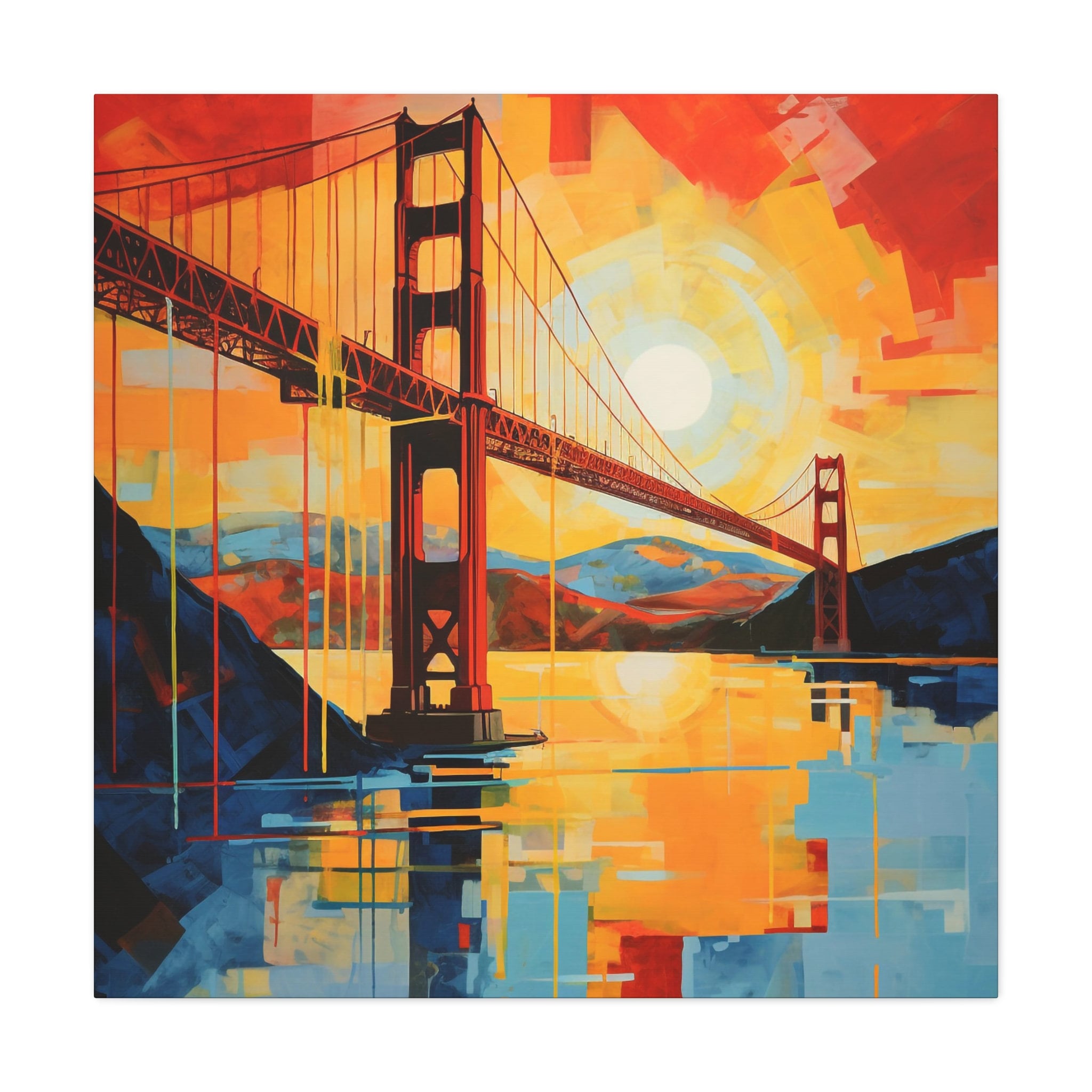 Golden Gate Bridge Abstract Painting Sun Setting Behind the Golden Gate ...