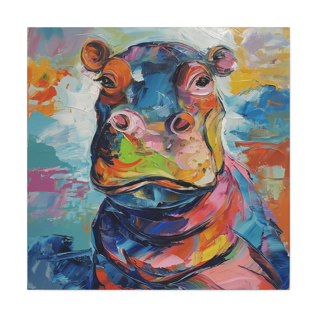Hippo Painting - Nursery Style Painting of a Hippo - Etsy