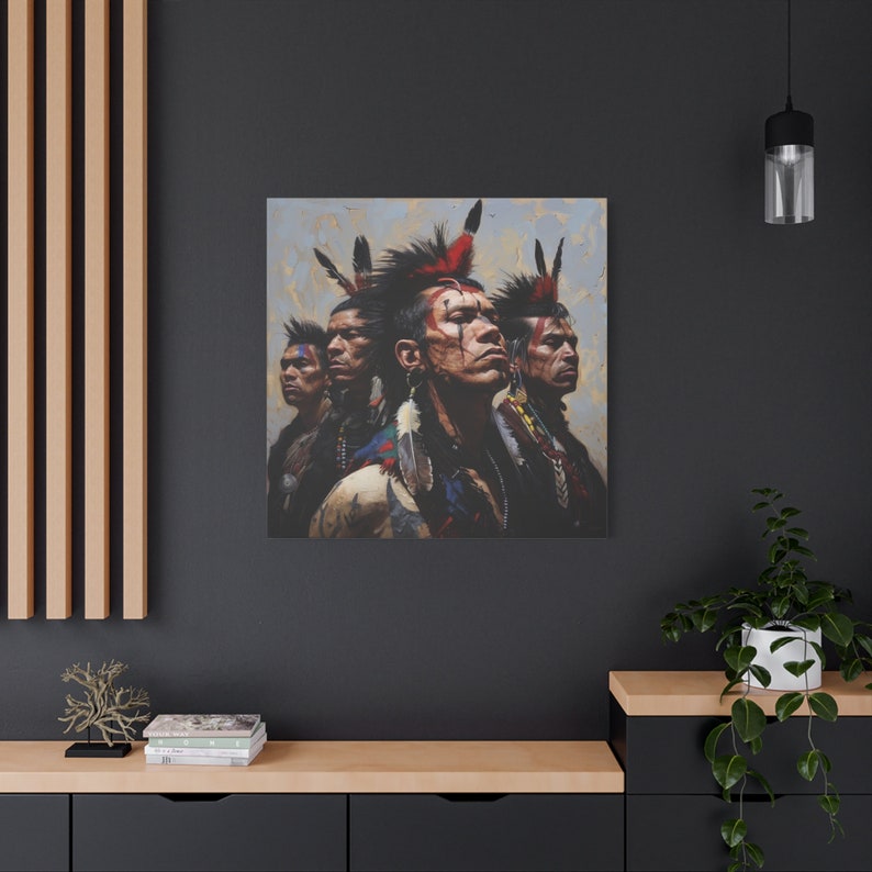 American Indian Art Canvas-native Mohawk Indian Warriors Art Printed ...