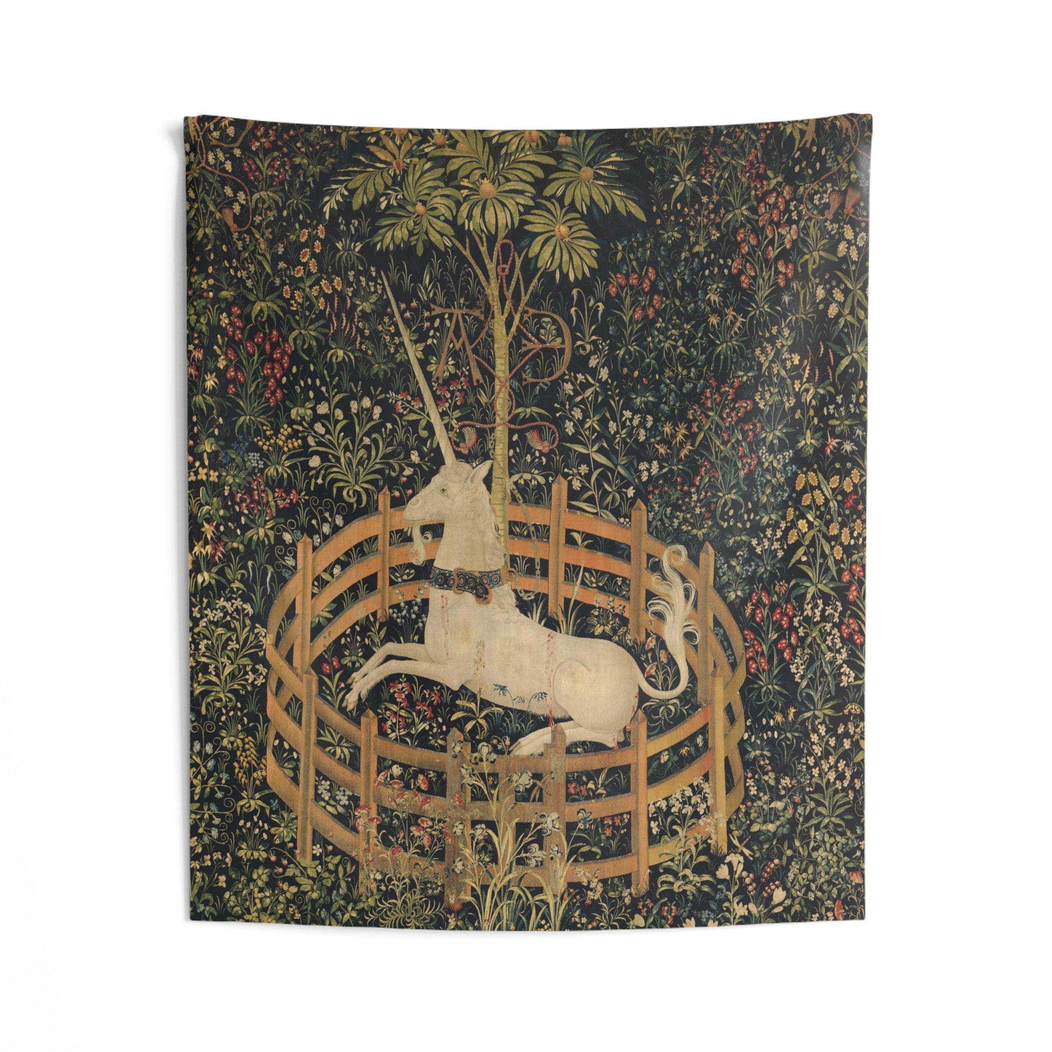 Unicorn in Captivity Tapestry - Mediaeval Tapestry of Unicorn in ...