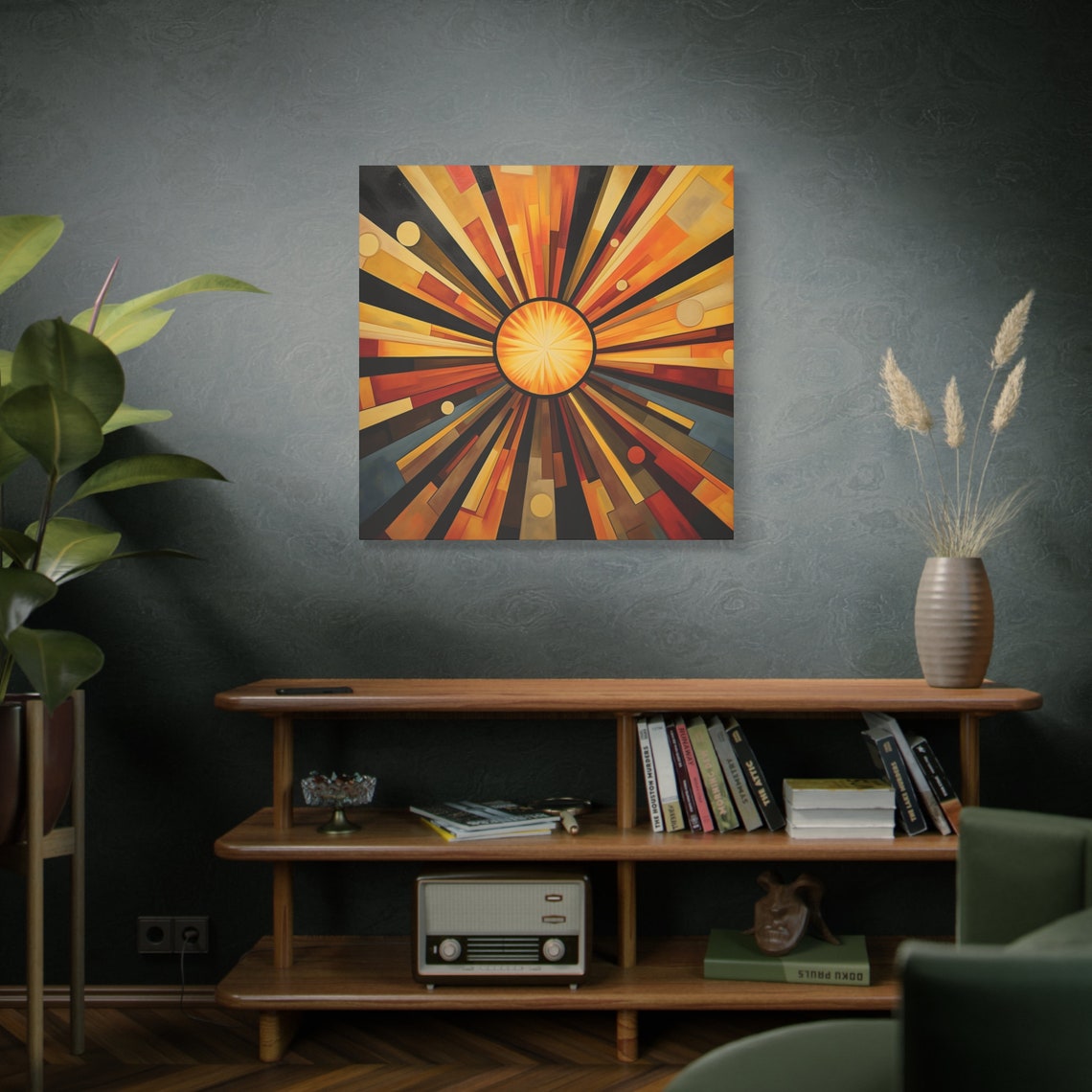 Sunburst Painting Art Deco Style Painting of Sunburst on Square Canvas ...