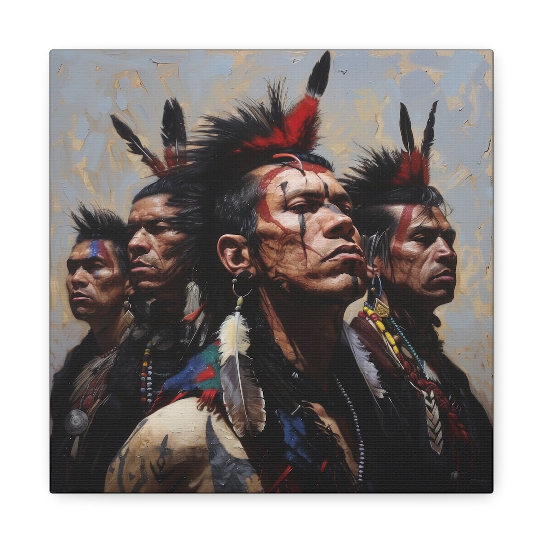 American Indian Art Canvas-native Mohawk Indian Warriors Art Printed ...