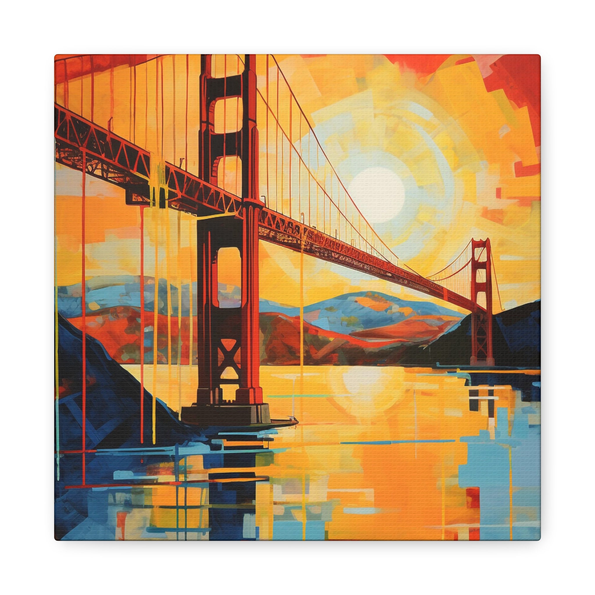 Golden Gate Bridge Abstract Painting Sun Setting Behind the Golden Gate ...