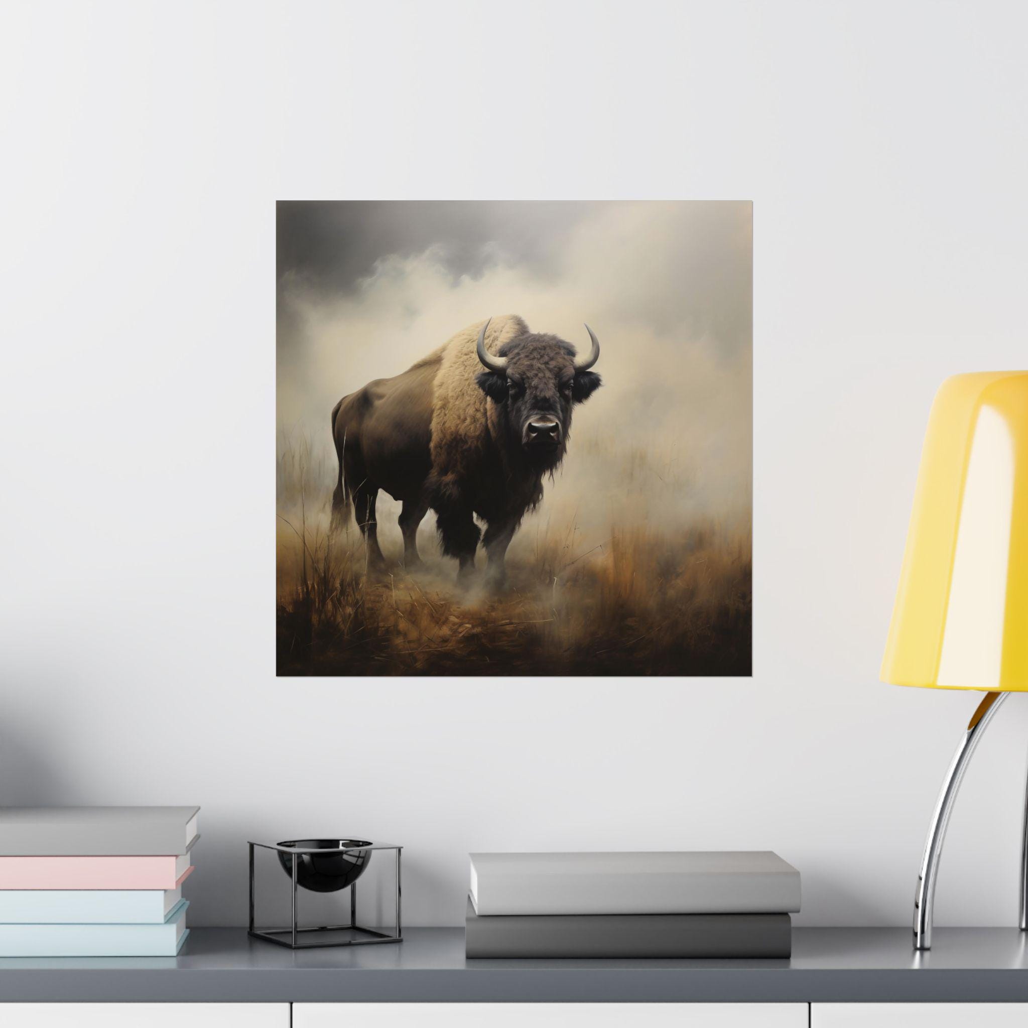 Buffalo Painting Poster - Buffalo Wall Art, Poster of Buffalo on Misty ...