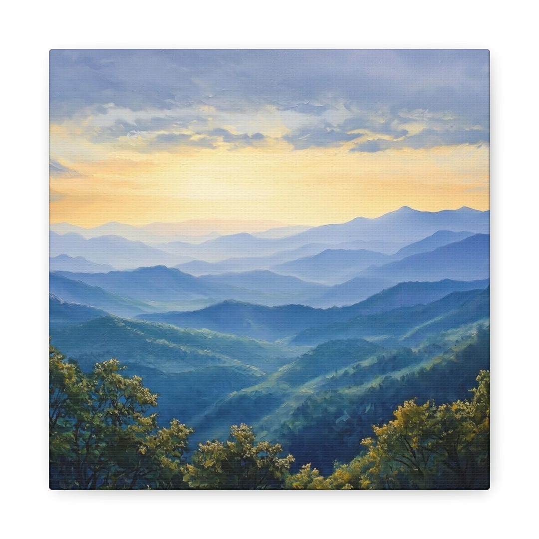 Blue Ridge Mountain Painting, Serene Sunrise Over Rolling Hills ...