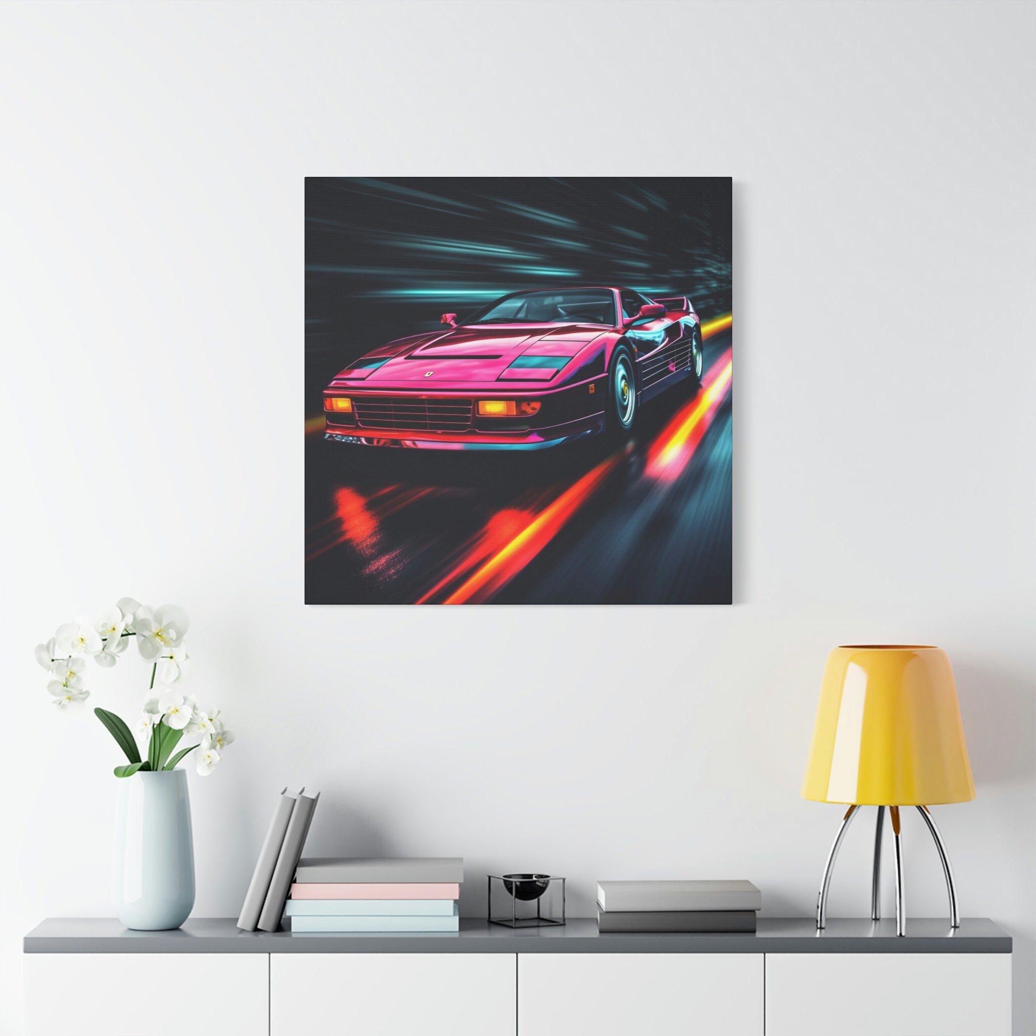 Red Ferrari Wall Art Ferrari Testarossa Speeding Through a Scene on ...