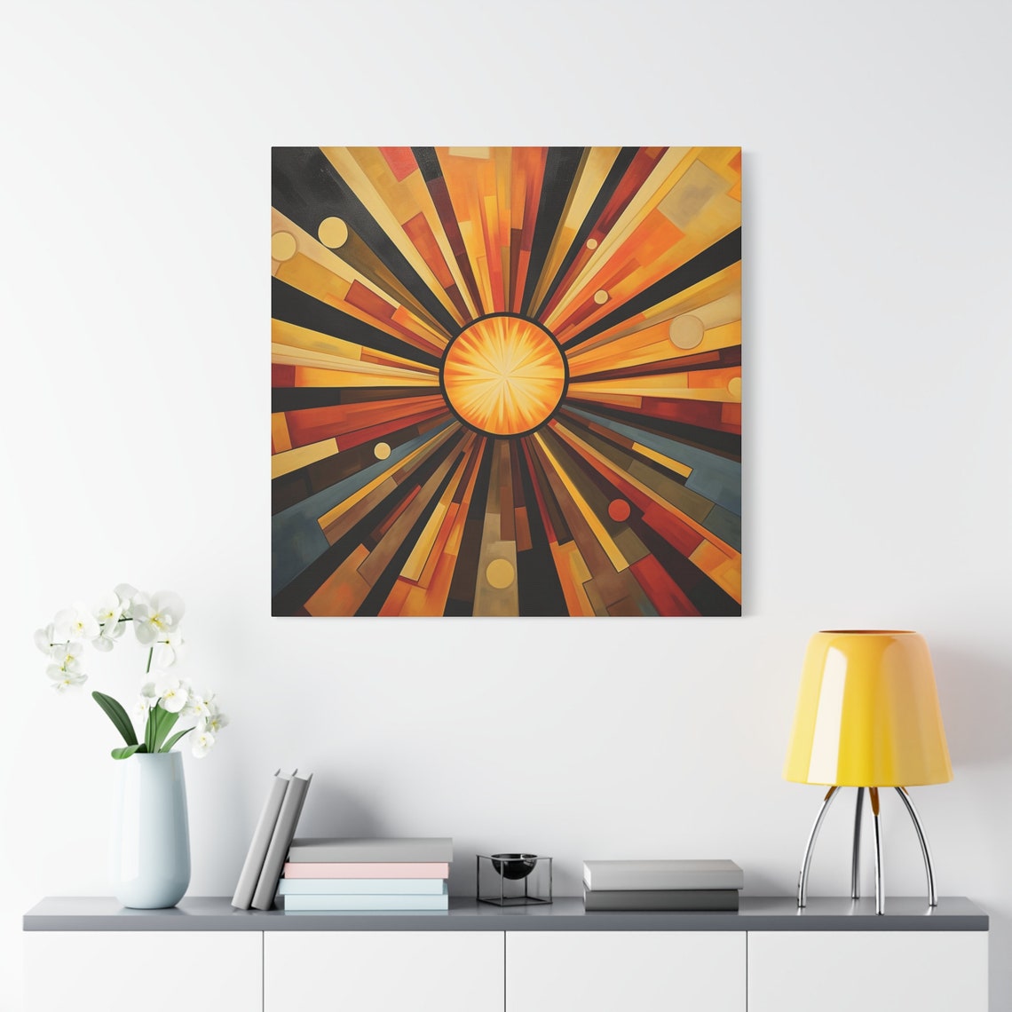 Sunburst Painting Art Deco Style Painting of Sunburst on Square Canvas ...