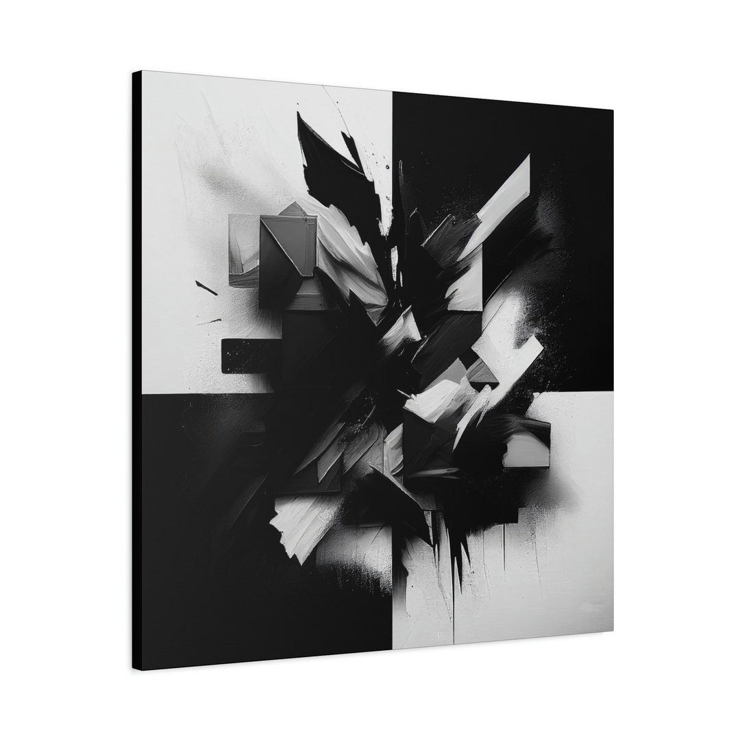 Black and White Abstract Art - Quadrant Explosion Square Canvas - Etsy
