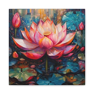 Lotus Wall Art - Lotus Flower Painting, Abstract Painting of Pink Lotus ...