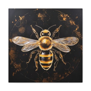 Honey Bee Art - Honey Bee Painting, Honey Bee Wall Art, Gold on Black ...