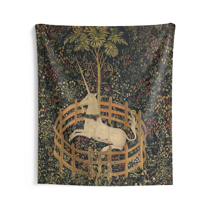 Unicorn in Captivity Tapestry - Mediaeval Tapestry of Unicorn in ...