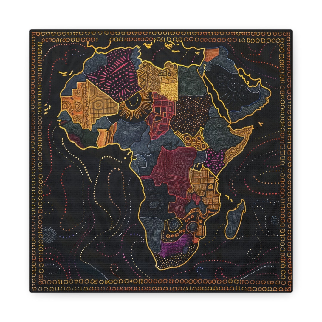 African Art Canvas-map of Africa With Traditional Patterns Art ...