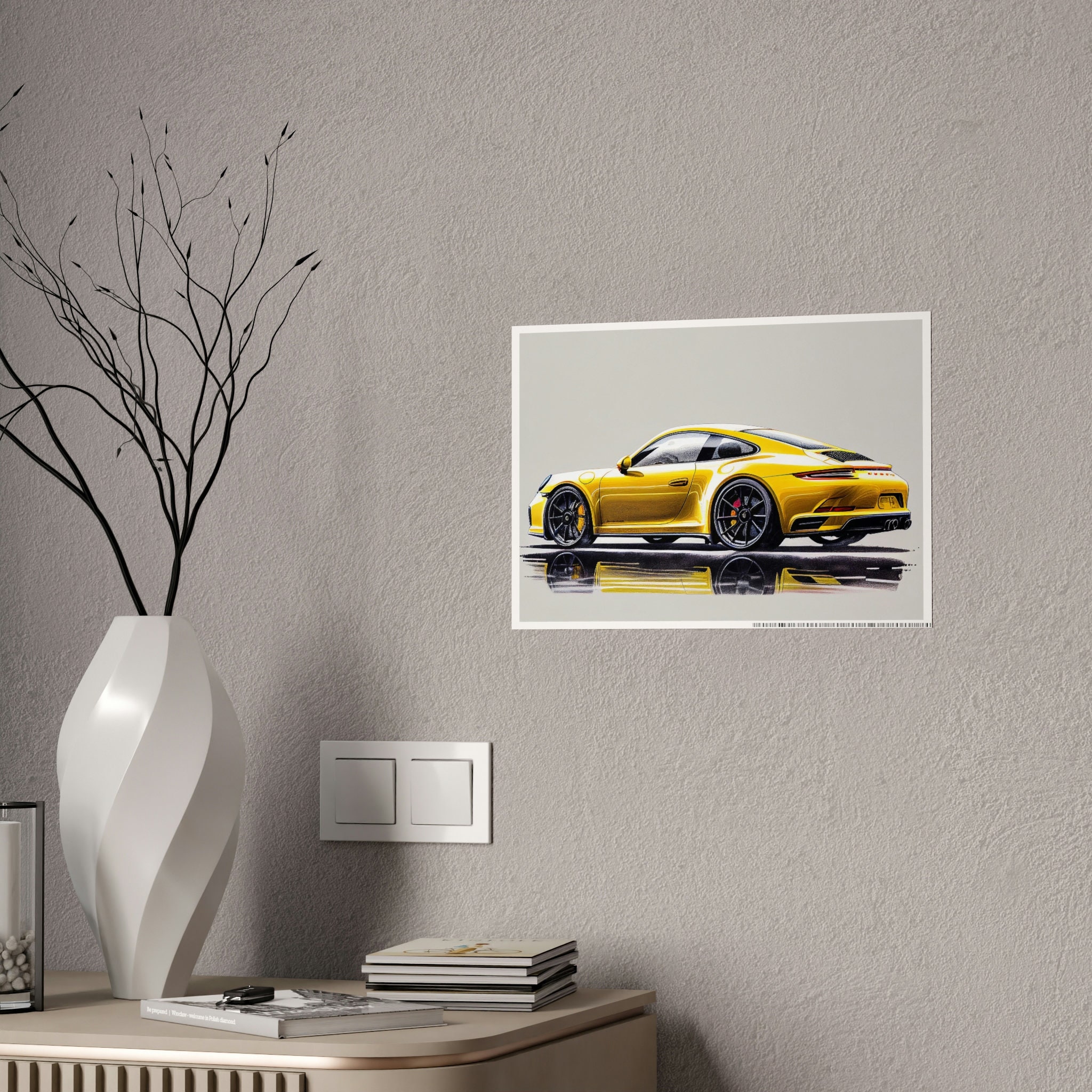 Yellow Porsche Wall Art - Gray Background on Glossy Paper - Etsy