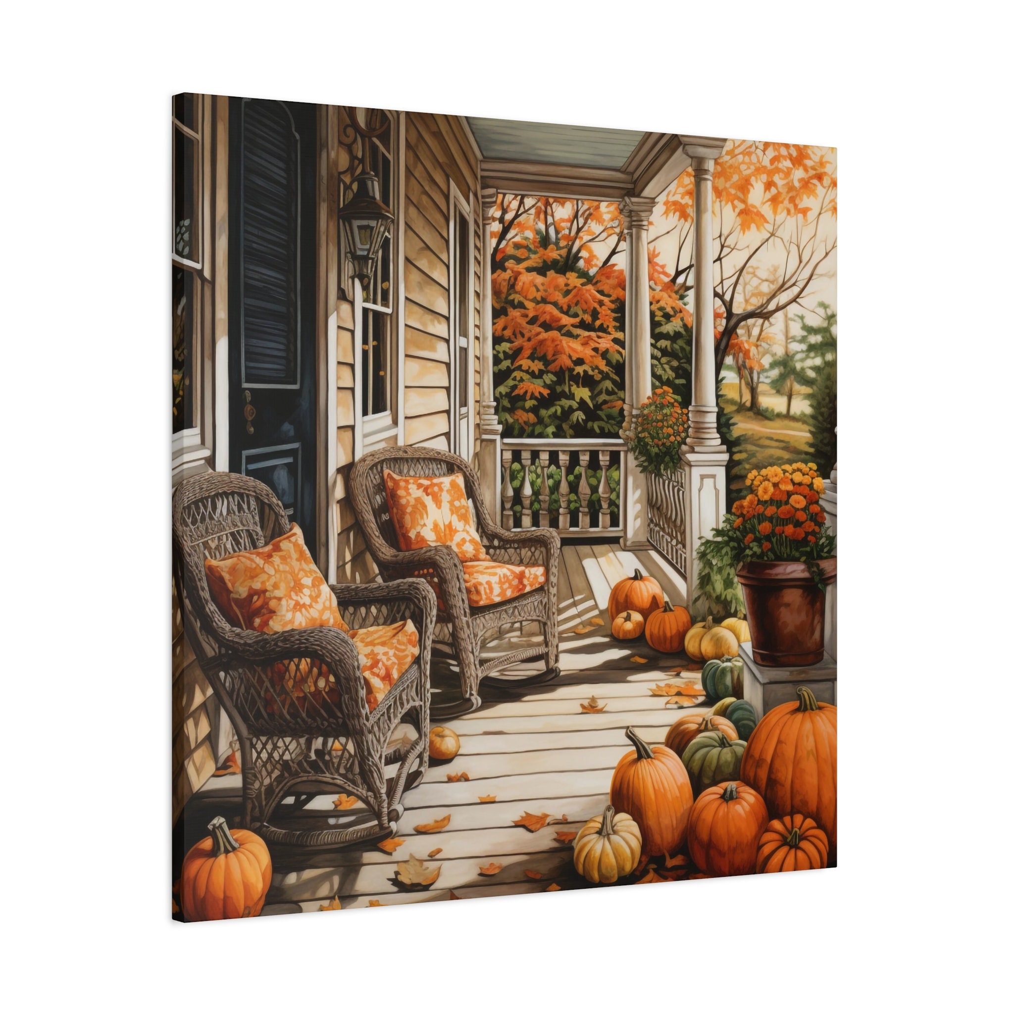 Autumn Painting Fall Painting Wall Art Depicting a Country House Porch ...