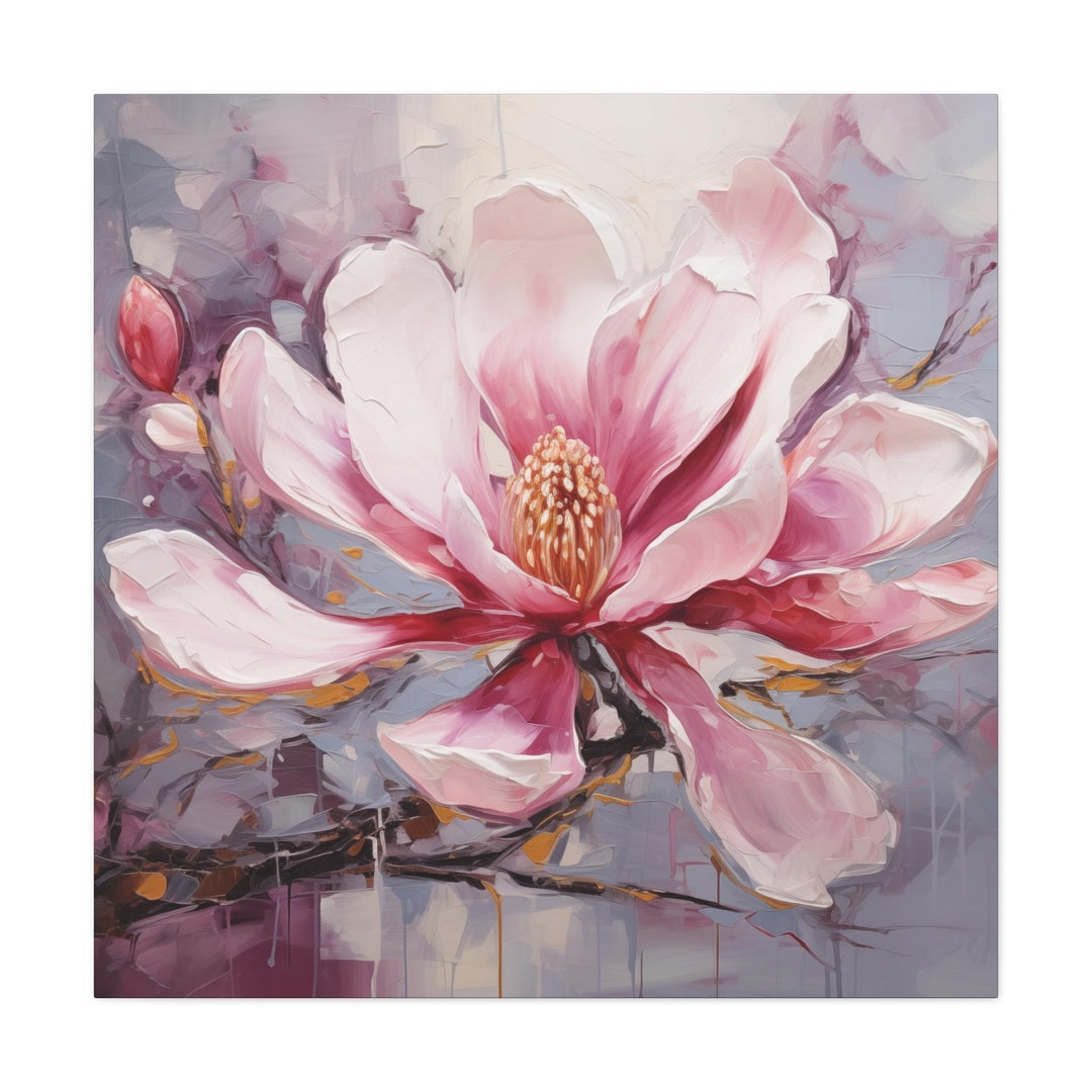 Magnolia Painting - Painting of Pink Magnolia Flower, Abstract ...