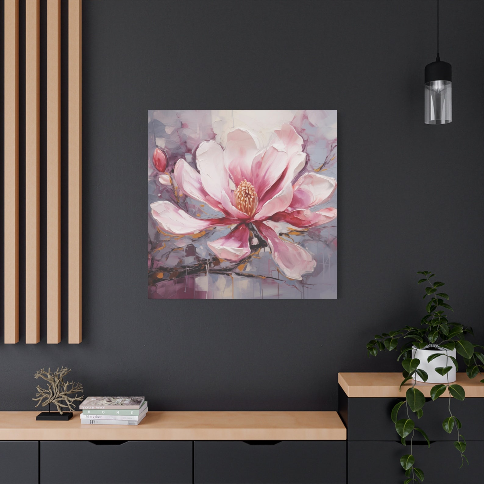 Magnolia Painting - Painting of Pink Magnolia Flower, Abstract ...