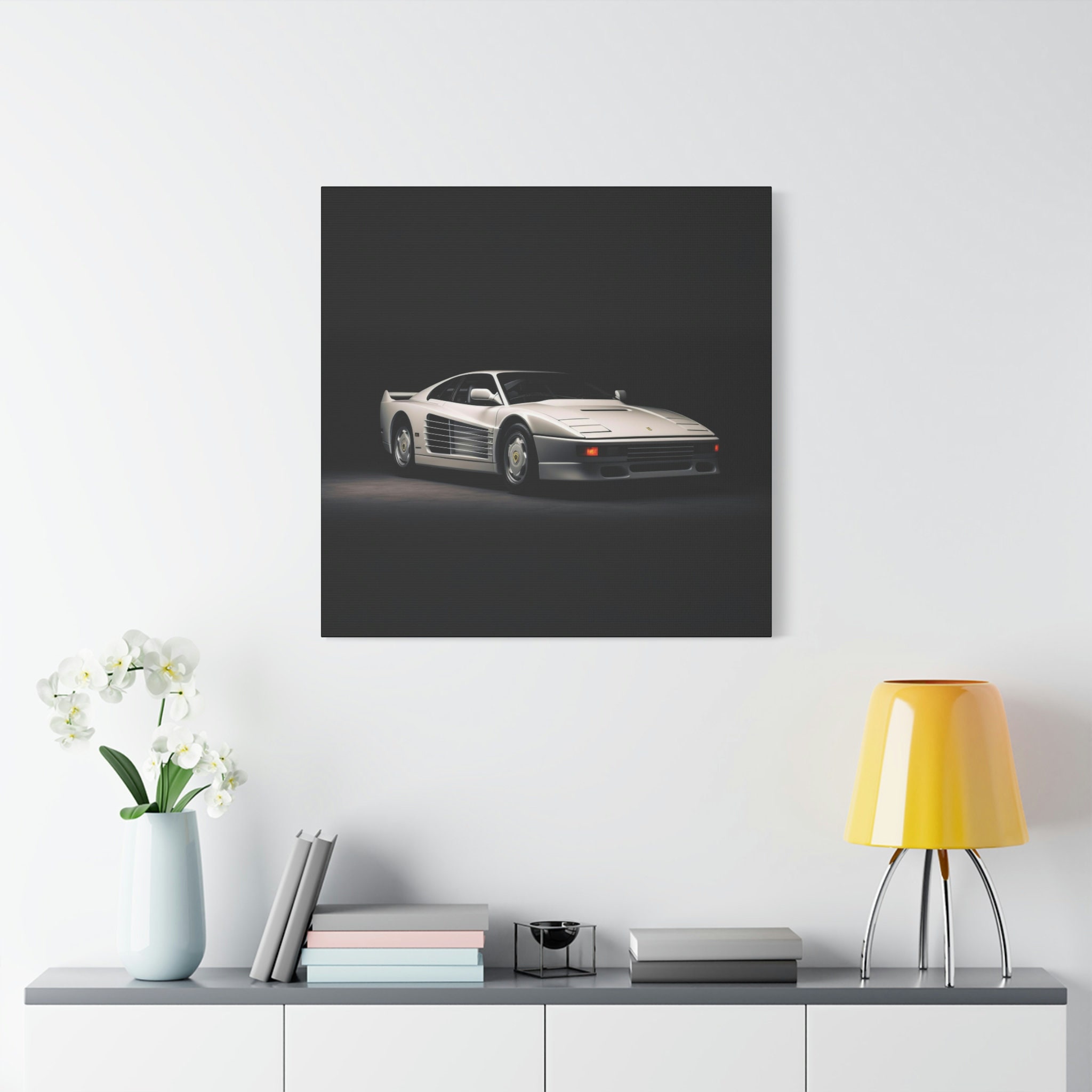 White Ferrari Wall Art - Ferrari Testarossa on Black Square Canvas - Etsy