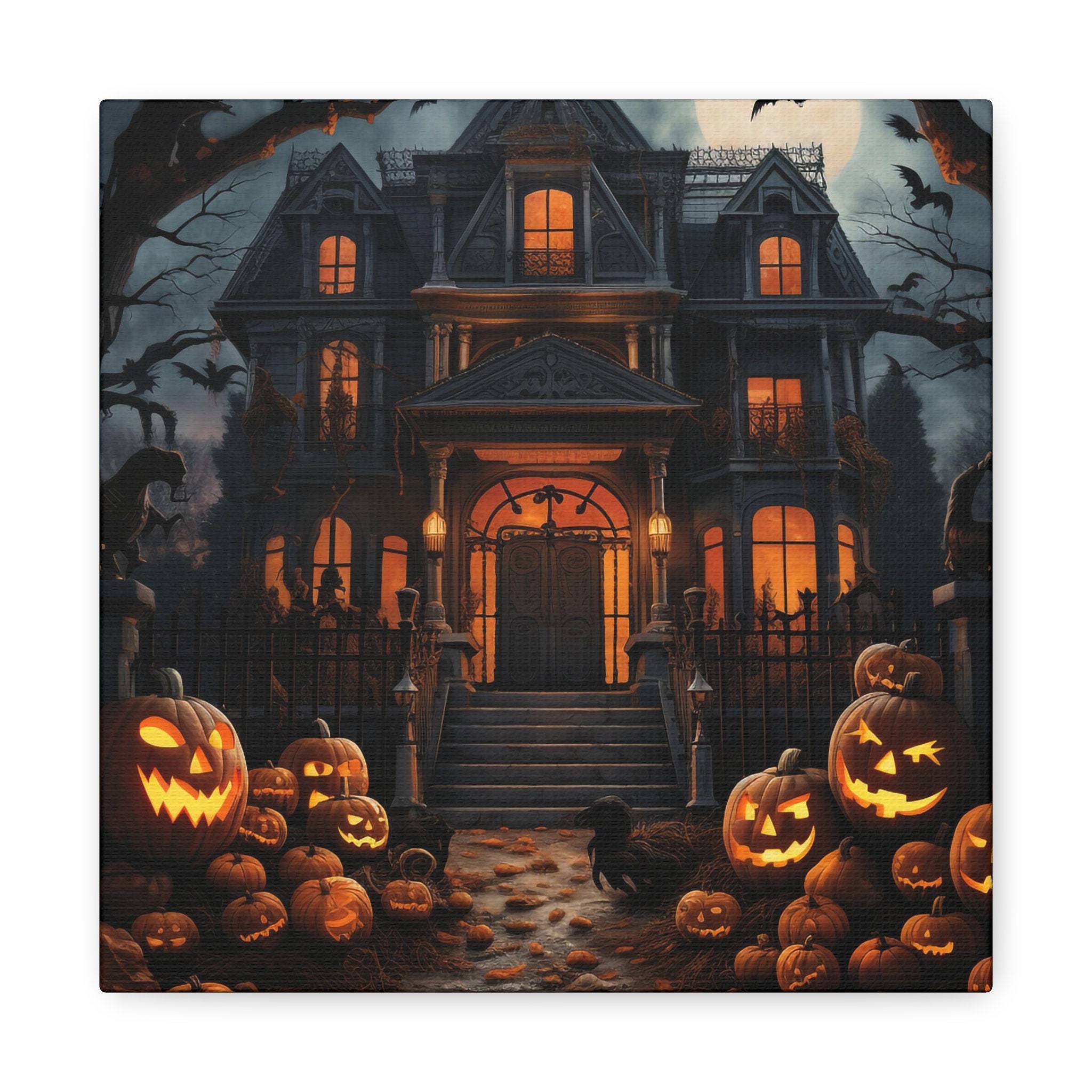 The Haunted House Halloween Painting - Abstract Halloween Wall Art ...
