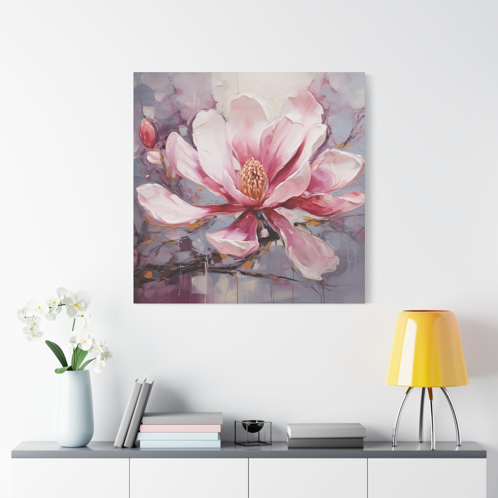 Magnolia Painting - Painting of Pink Magnolia Flower, Abstract ...