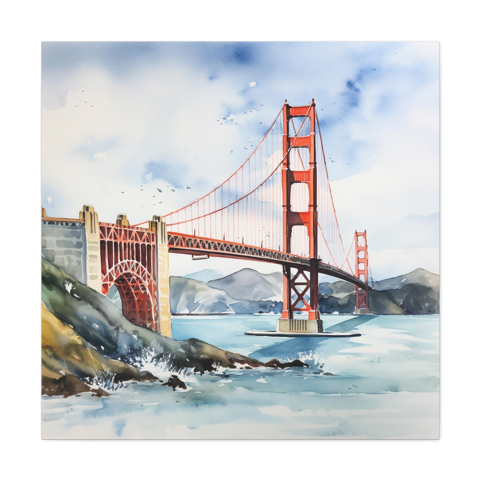 Golden Gate Bridge Watercolor Painting Light Colors. Airy Golden Gate ...