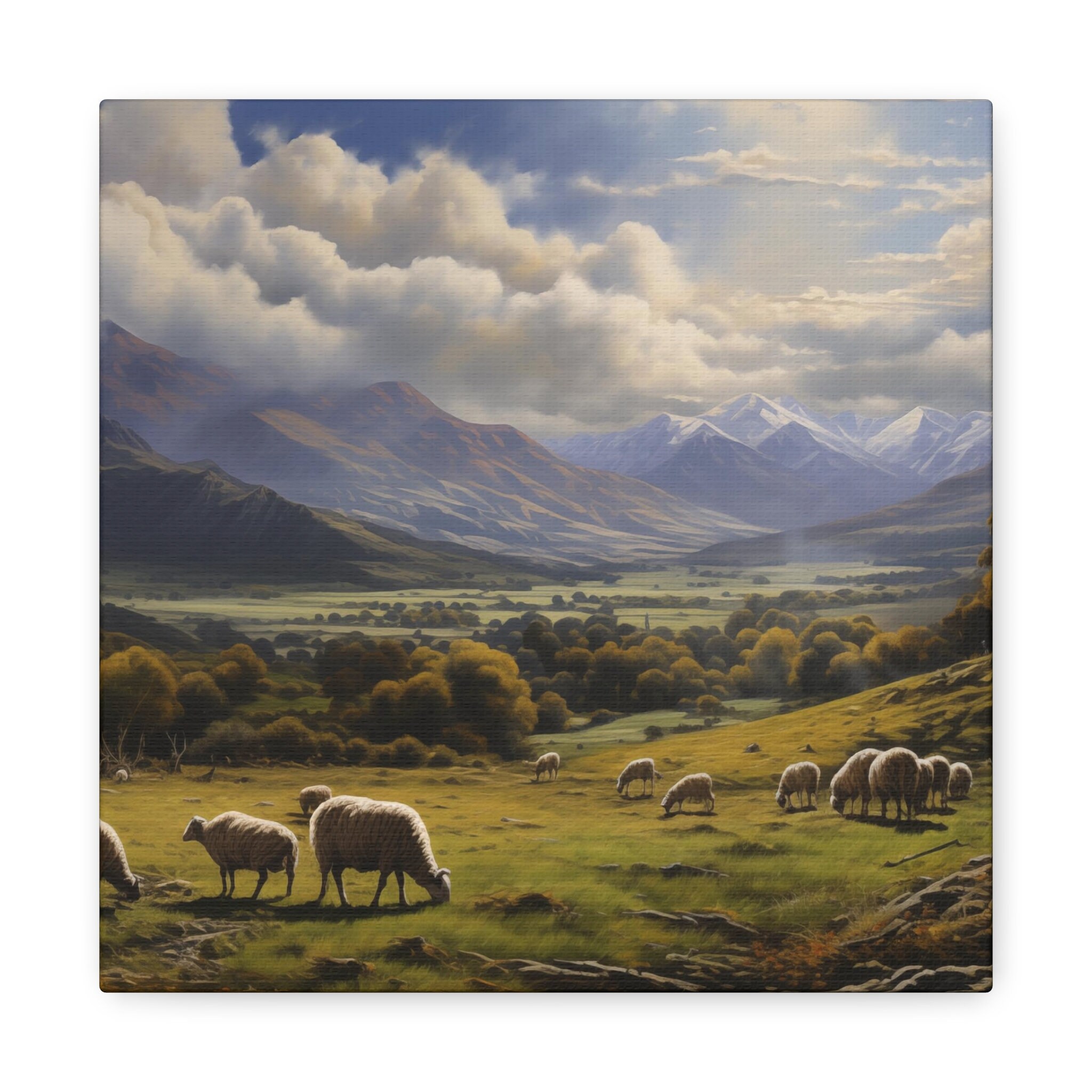 Sheep Painting - Painting of Country Mountains With Sheep Grazing ...