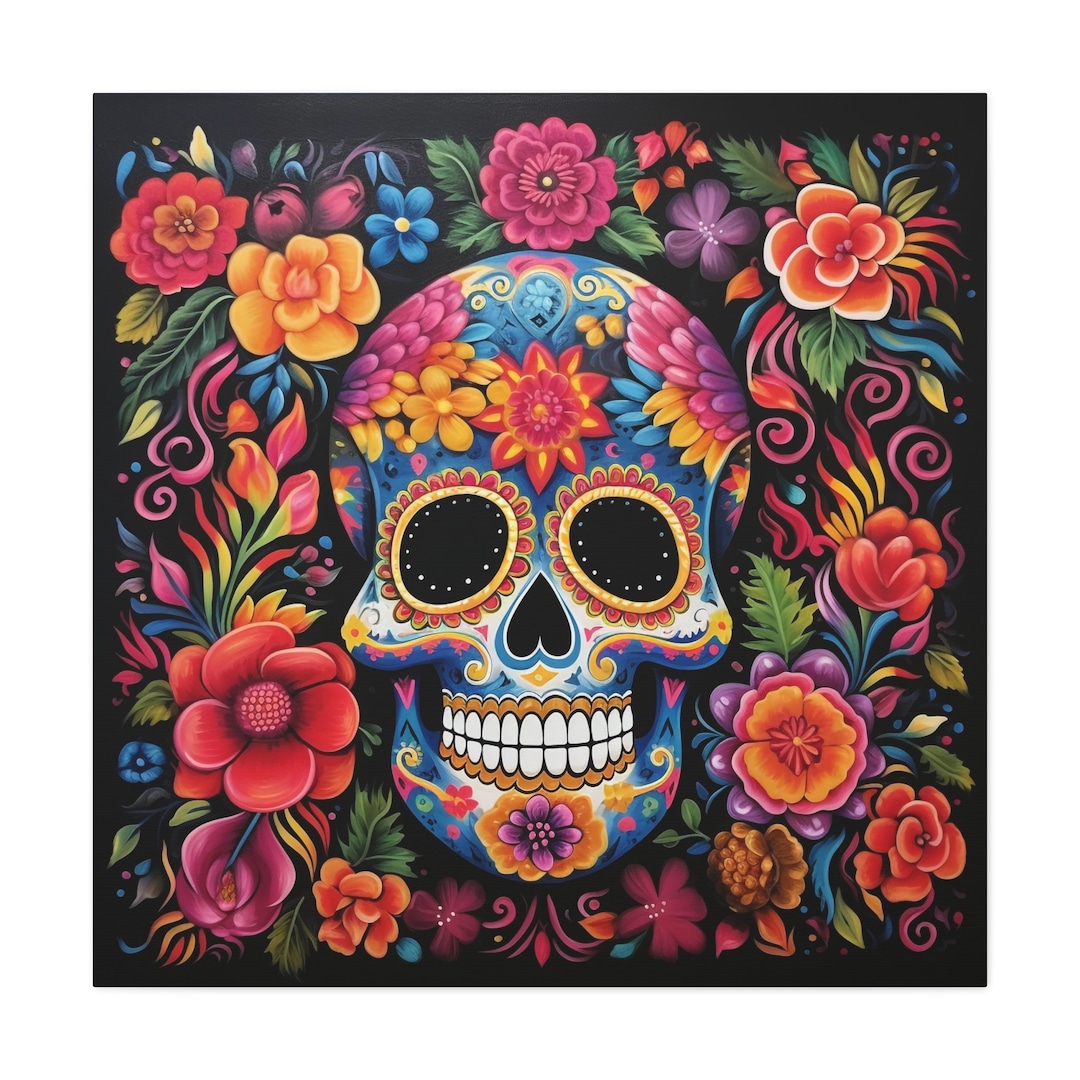 Day of the Dead Skull Painting - Halloween Art, Day of the Dead Wall ...