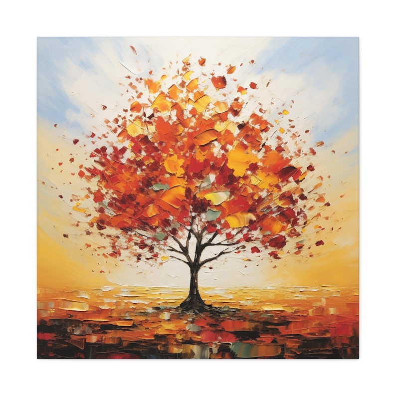 Autumn Tree Painting Abstract Painting of a Single Tree With Leaves ...