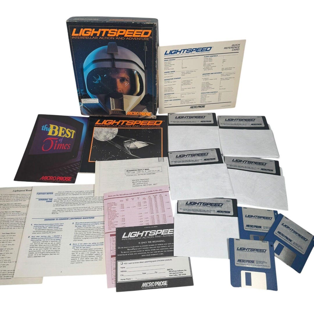 Lightspeed IBM PC Big Box Game Microprose 1990 100% Complete 5.25 & 3. ...