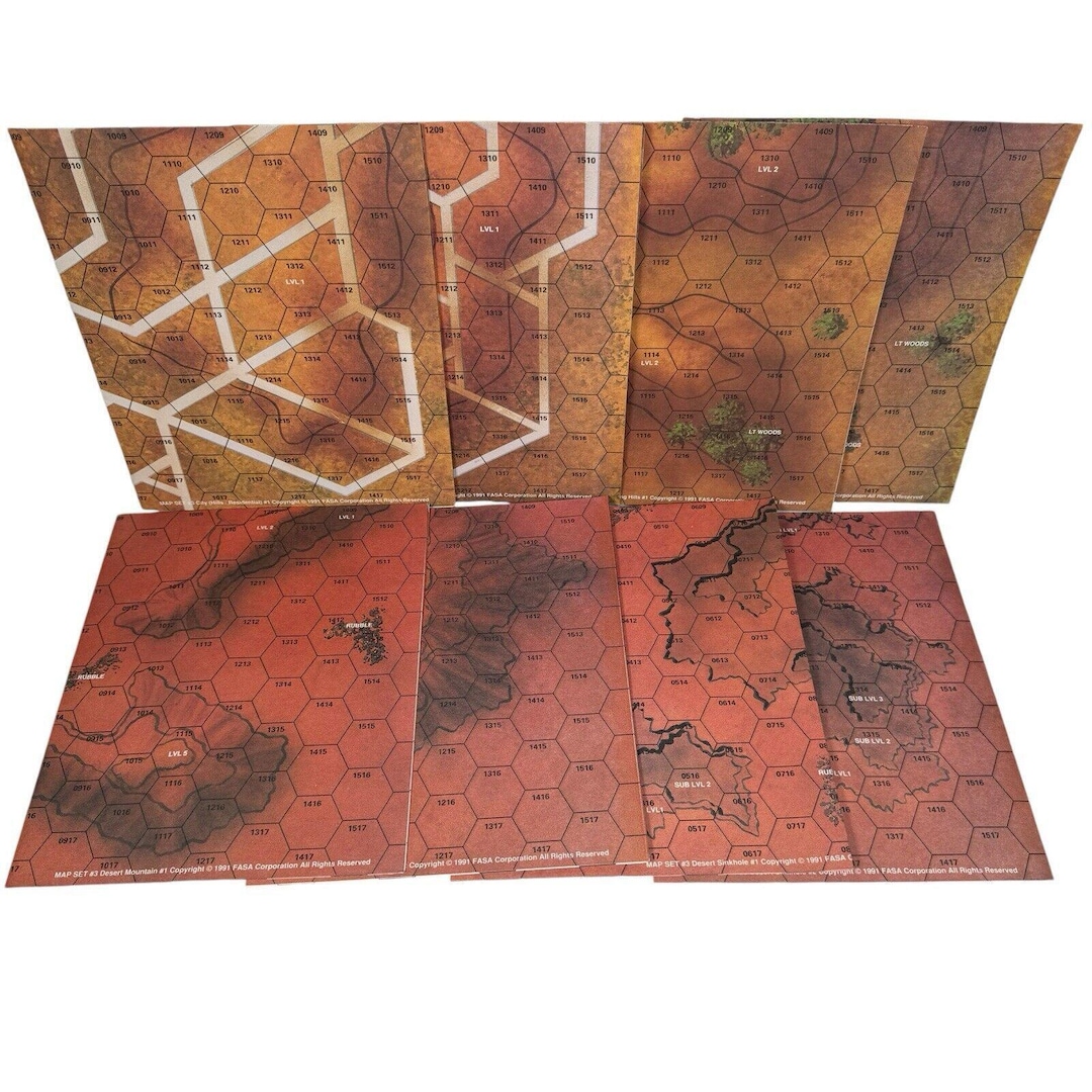 FASA Battletech Map Set 3 VTG 1991 Mechwarrior RPG Complete Set of 8 ...