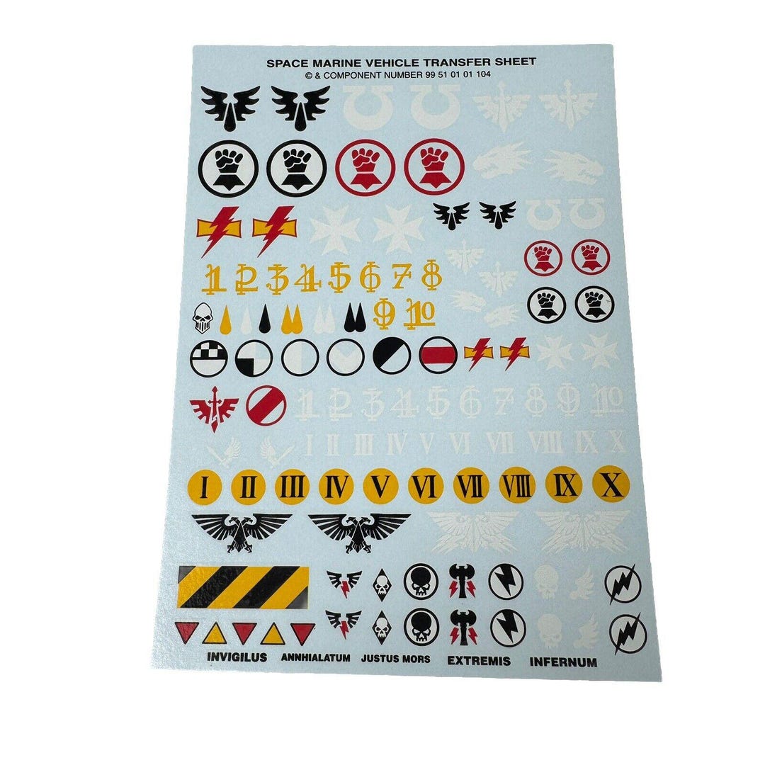 Space Marine Chapter Vehicles Decal Transfer Sheetnew Warhammer 40k - Etsy