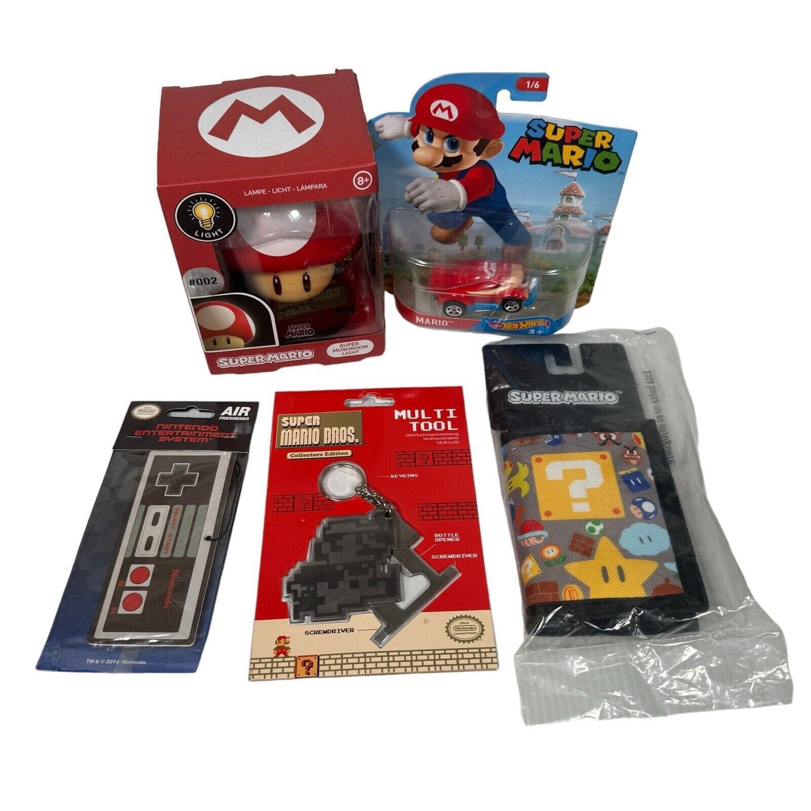 Mixed Lot of Super Mario Bros Collectibles Wallet Multi Tool Car Light ...