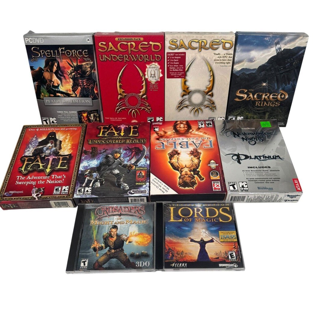 Lot of 10 PC RPG Games in Retail Boxes Sacred, Fate, Fable, Neverwinter ...