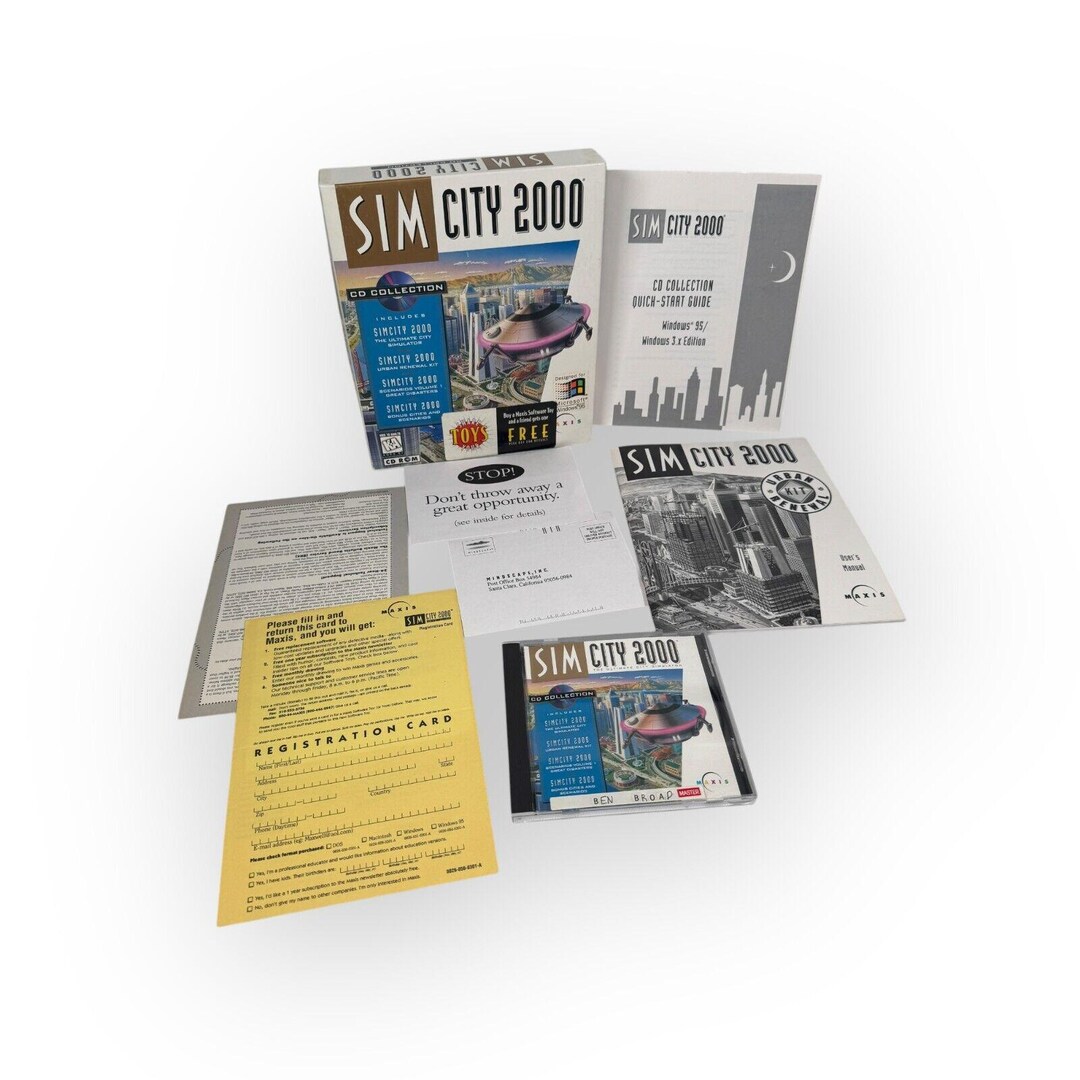 Simcity 2000: Cd Collection Big Box Pc Complete, 1994 Windows 3.1 Cd ...