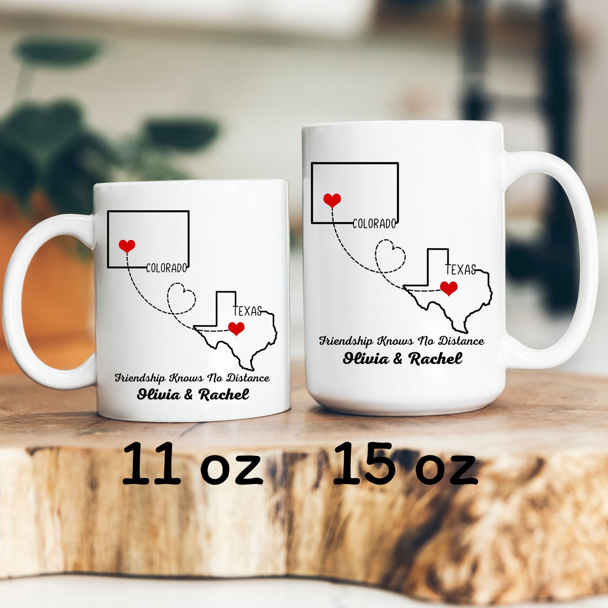Custom State to State Long Distance Love Mug Friendship Knows No ...