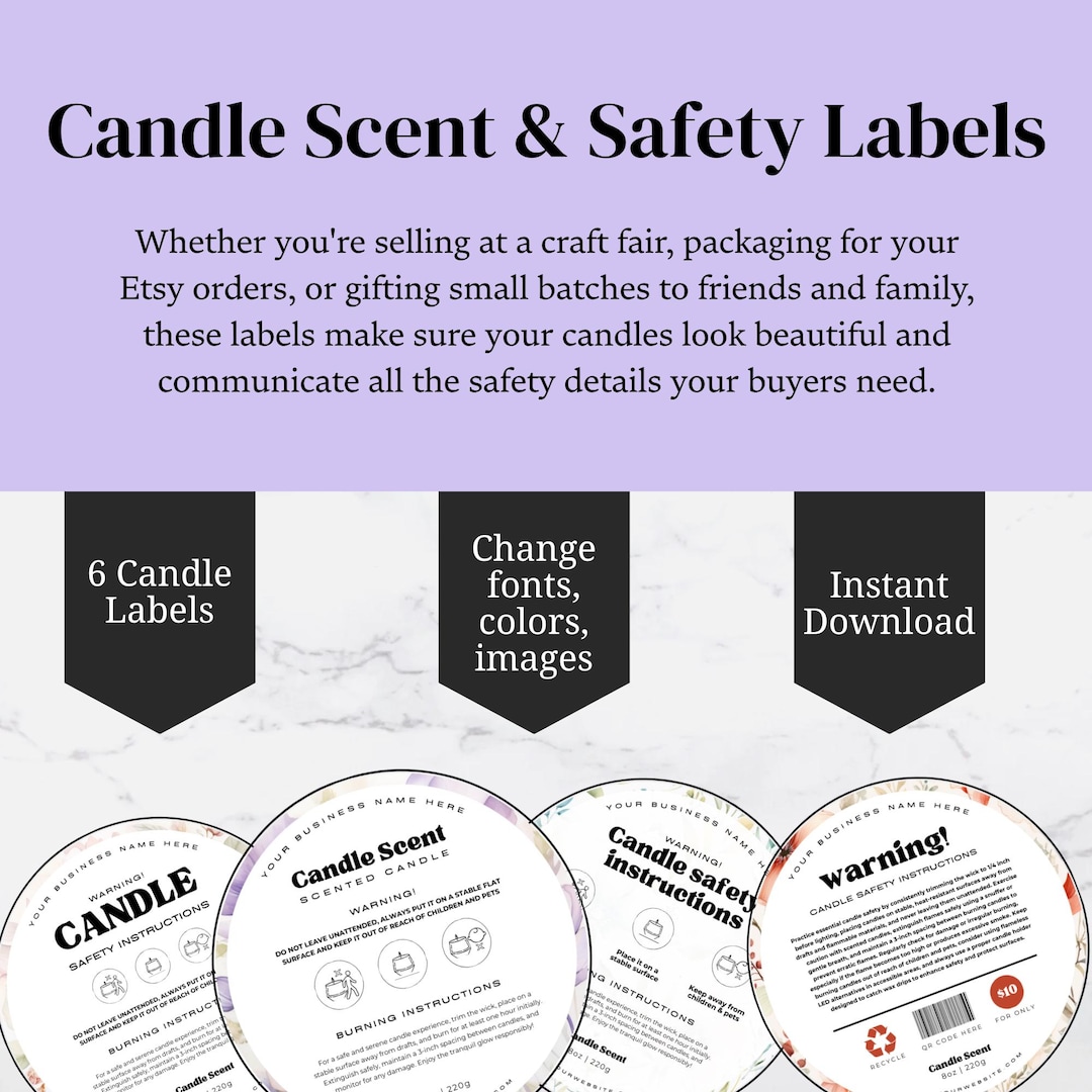 Warning Labels for Candles, Printable Round Safety Instructions ...